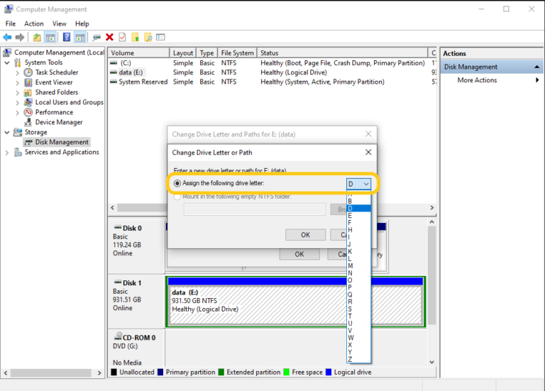 วิธีเปลี่ยน Drive Letter จาก ไดร์ E เป็น D – Network Operation Center